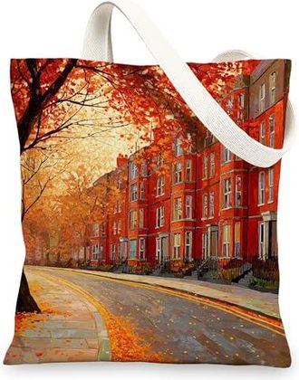 Generic Sacs fourre-tout artistiques en toile, motif scène dautomne, sacs dépicerie réutilisables, légers et lavables, sacs en toile pour salle de sport, exté