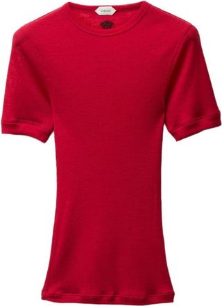 Versace Femme, Tops, Rouge, Taille: 40 FR T-shirt en laine c&ocirc;tel&eacute;e brod&eacute;