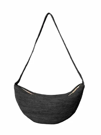Ibeliv Womens Crossbody Bag Luna Croissant Black Raffia Raffia; Calf Leather Satchels & Cross Body