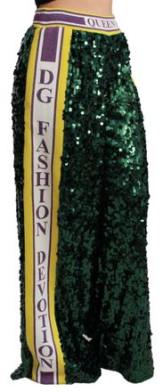 Dolce & Gabbana Womens Green Sequin Trousers Queens Angel Pants Polyester