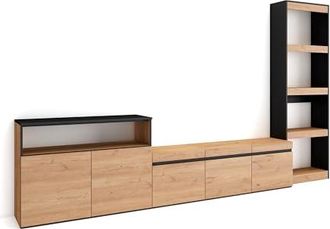 Skraut Home | Wohnwand Wohnzimmer | Wohnzimmerm&ouml;bel, M&ouml;belset | 310x186x35cm | F&uuml;r TV-Ger&auml;te bis zu 65 | Wohnzimmer M&ouml;bel | Moderner Stil | Eiche Schwarz