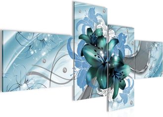 Runa Art Bild XXL 4 Teilig Blumen Lilien 200 x 100 cm Kunstdruck auf Vlies Leinwand Wanddeko Wohnzimmer Schlafzimmer 016241c