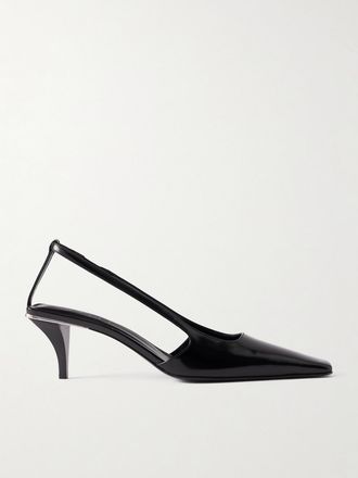 Gucci Slingback-pumps Aus Glanzleder Mit Logodetail - Schwarz