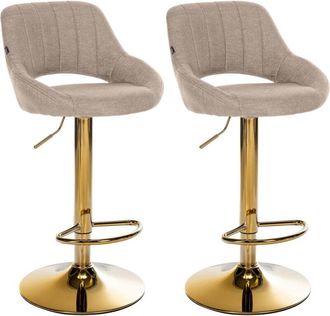 Clp Lot de 2 tabourets de bar Milet en tissu Taupe m&eacute;tal or