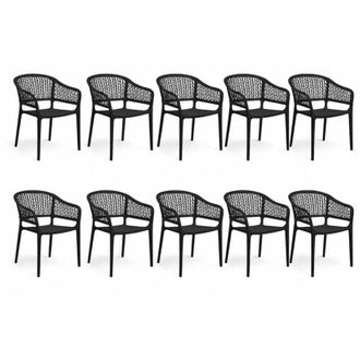 PEGANE Lot de 10 chaises de jardin empilables en r&eacute;sine coloris anthracite - Longueur 59 x Profondeur 56 x Hauteur 79 cm