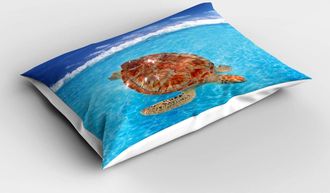 Abakuhaus Schildkröte Kissenbezug, Chelonia Wasseroberfläche, Dekorativer Standard King Size Gedruckter Kissenbezug, 80 x 40 cm, Violettblau Hellbraun Aqua