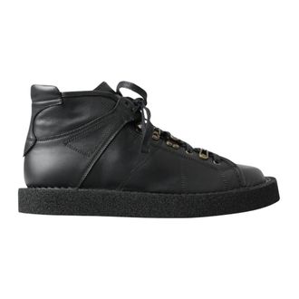 Dolce & Gabbana Schwarze Leder Slip-On Stiefeletten - - Shoes - Herren - Schwarzk - 40 EU