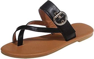 Generic Sandales plates pour femme - Couleurs unies - Sandales &eacute;l&eacute;gantes &agrave; boucle - Sandales d&eacute;contract&eacute;es &agrave; bout ouvert - Sandales tendance - Chaussures de p