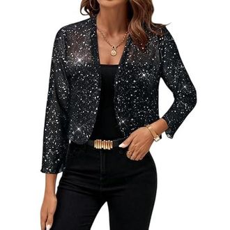 Generic Gilet &Agrave; Sequins &Eacute;l&eacute;gant pour Femme Ouvert sur Le Devant Manches Longues Style Bol&eacute;ro Vintage &Agrave; Paillettes Top Court Fin Id&eacute;al pour Cocktail Mariage Ou