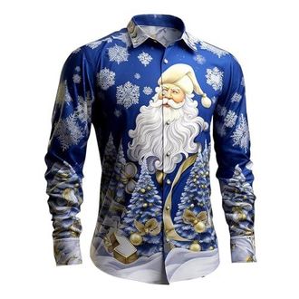Generic Chemise Moche De Noel Homme Chemises Imprimé Noël Shirt Col Rabattu Chemisier Manches Longues Slim Fit Coupe Christmas Shirt Boutonnés Fantaisie T-Shi