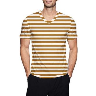 Generic T-shirt de sport &agrave; rayures pour homme - Col en V - Imprim&eacute; &agrave; manches courtes, dor&eacute;, XXL