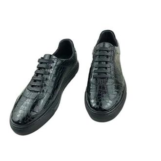 Generic Authentique v&eacute;ritable peau de crocodile pour homme, chaussures de marche d&eacute;contract&eacute;es en cuir v&eacute;ritable dalligator exotique &agrave; lacets pour hommes, noi