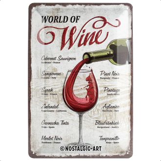 Nostalgic Art Retro Blechschild, 20 x 30 cm, World of Wine - Geschenk-Idee f&uuml;r Wein-Trinker, aus Metall, Vintage Design, Blechschilder Spr&uuml;che