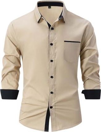 Generic Haut &agrave; col en V pour homme - Chemises d&eacute;contract&eacute;es de printemps et dautomne - Chemise &agrave; manches longues &agrave; revers - Cardigan &agrave; manches longues pour ho