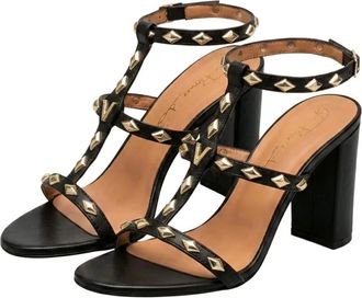Via Roma 15 Femme, Chaussures, Noir, Taille: 39 EU V-Detail Leather Sandal