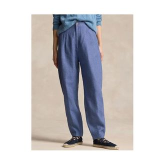 Polo Ralph Lauren Femme, Pantalons, Bleu, Taille: 38 FR Curved Tapered Linen Trouser