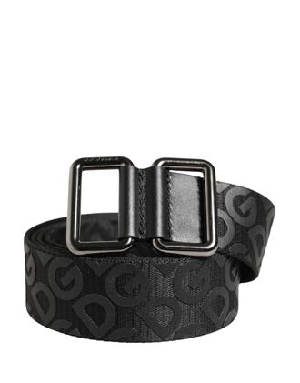 Dolce & Gabbana Mens Black Logo Monogram Silver Metal Buckle Belt Polyester Calf Leather