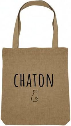 Fabulous Sac Shopping Tote Bag Aspect Lin - Chaton Surnom Mignon Animaux Chat - Sac de Courses Toile Epaisse 360g Beige Naturel Cabas Port&eacute; Epaule Solide Impri