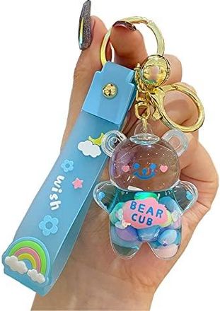 Generic Kawaii Porte-clés ours liquide flottant liquide créatif intéressant ours porte-bonheur, porte-clés, bleu, taille unique