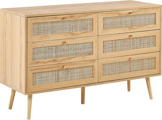 Beliani Kommode mit 6 Schubladen aus hellbraunem Rattan im Boho-Stil Perote
