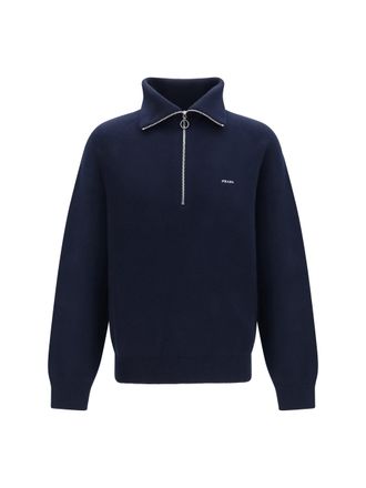 Prada Half-Zip Wool and Cashmere Sweater - Blue