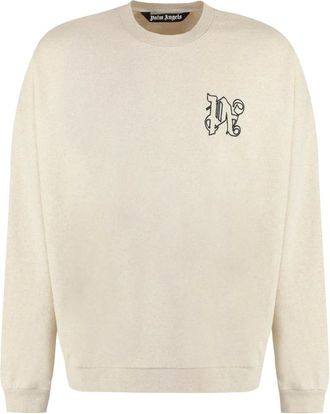 Palm Angels Homme, Sweatshirts et sweats &agrave; capuche, Beige, Taille: L SweaT-shirt ras du cou en tissu textur&eacute;