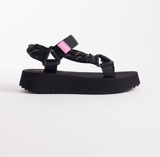 Tommy Jeans Eva - Sandalen in Schwarz mit Kordelriemchen und dicker Sohle