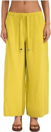 Max Mara Femme, Pantalons, Jaune, Taille: 38 FR Pantalon Large en Toile de Lin Malizia
