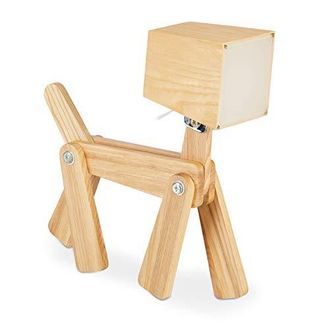 Relaxdays Tischlampe Hund, individuell verstellbar, Tischleuchte Kinderzimmer, LED Nachttischlampe für Kinder, natur
