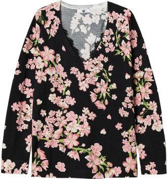 Twin-Set Pullover mit Blumen-Print - Schwarz
