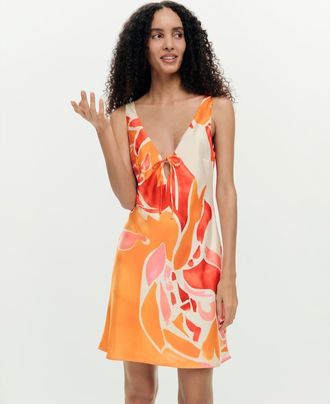 Desigual Tr&auml;gerkleid in Orange mit Bl&uuml;tenbl&auml;ttermotiv