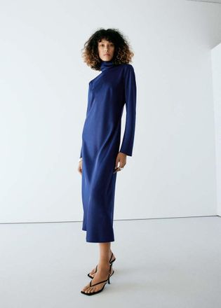 Mango Satin-Kleid mit Stehkragen nachtblau - Damen - XS - MANGO