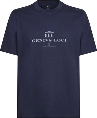 Brunello Cucinelli Homme, Tops, Bleu, Taille: M Graphic Cotton T-Shirt