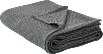 Beliani Tagesdecke Dunkelgrau aus Baumwolle 220 x 200 cm Waffelpique Modernes Design Wohnaccessoires f&uuml;r Bett Sofa Schlafzimmer Wohnzimmer