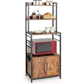 Costway K&uuml;chenregal mit Lagerschrank, Baeckerregal Aufbewahrungsregal mit Haken, Standregal mit Ablagen, K&uuml;chenschrank mit T&uuml;r & verstellbaren