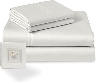 Pizuna Coton Peign&eacute; Parure de Lit 140x200 cm 2 Personnes Blanc Cass&eacute;, 100% Coton Longue dur&eacute;e 400 Fils de Satin, 1 Drap Housse, 1 Drap Plat, 2 Taie doreiller