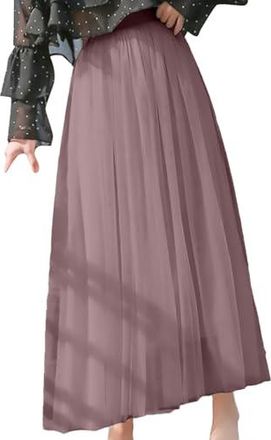 Generic Maxi jupe en maille superpos&eacute;e bordeaux unie, jupe bouffante, bustier pour femme, jupe crayon, jupes pour femme, longueur genou, caf&eacute;, taille unique