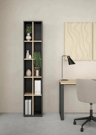 Dmora B&uuml;cherregal Sophie, B&uuml;roregal, Mobiler Buchhalter, B&uuml;cherbrett, 41x34 h205 cm, Eiche und Grau