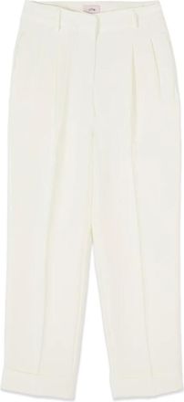 Oltre Femme, Pantalons, Blanc, Taille: 48 FR Pantalon en tissu cr&ecirc;pe avec plis