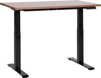 Beliani Elektrisch h&ouml;henverstellbarer Schreibtisch USB braun/schwarz 120x72cm DESTINES