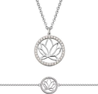 Engelsrufer Schmuckset Damen - Silberkette mit Lotus Anhänger & Armband, 925 Sterlingsilber mit Zirkonia Steinen