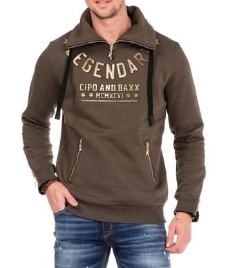Cipo & Baxx Herren Hoodie Sweatshirt CL324 Khaki - Stylischer Pullover im Casual Streetwear Look mit Kapuze & K&auml;ngurutasche - Bequemes Oberteil f&uuml;r Alltag & Freiz