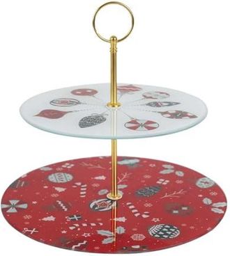 The Home Deco Factory KA0383, Plateau de pr&eacute;sentation Double &eacute;tage No&euml;l, Service de Table &eacute;l&eacute;gant, id&eacute;al pour Les f&ecirc;tes, Facile &agrave; Nettoyer, Blanc et Rouge, Taille : 30 cm x