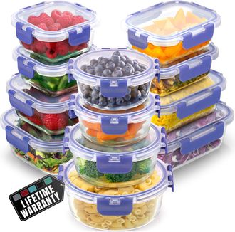 Zulay Kitchen Glass Storage Containers - Set of 12 - Periwinkle