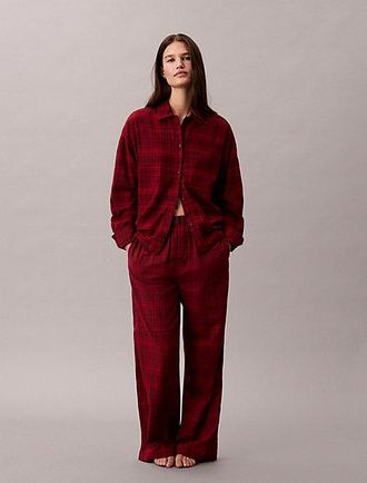 Calvin Klein Pyjama-hose Aus Flanell - 19509 Jotted Madras Plaid+zinfandel - Damen - S