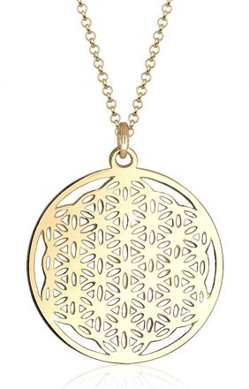 Elli Halskette Damen mit Anhänger Ornament Lebensblume in 925 Sterling Silber vergoldet 70 cm lang