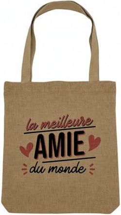 Fabulous Sac Shopping Tote Bag Aspect Lin - La Meilleure Amie du Monde Copine Id&eacute;e Cadeau Anniversaire - Sac de Courses Toile Epaisse 360g Beige Naturel Cabas 