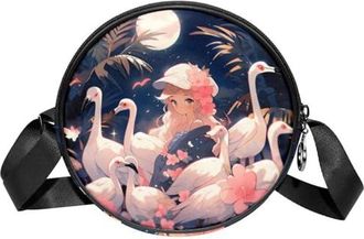 Generic Sac &agrave; bandouli&egrave;re Circle pour femme, petit sac &agrave; bandouli&egrave;re rose avec fermeture &eacute;clair, bretelles r&eacute;glables, sac &agrave; main rond d&eacute;contract&eacute; pour femmes 