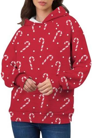 Generic Sweat à capuche de Noël léger pour femme - Pull à manches longues en laine fourrure - Pull de sport décontracté ample en fourrure avec poche - Renne m