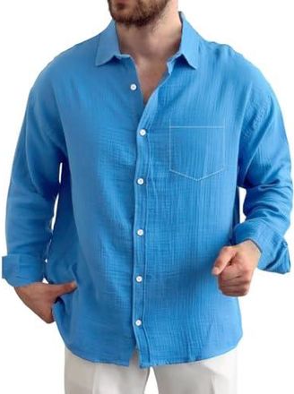 Generic Chemise de loisirs &agrave; manches longues pour homme - Chemise de travail surdimensionn&eacute;e - Infroissable - Chemise traditionnelle boutonn&eacute;e - Chemise &agrave; man